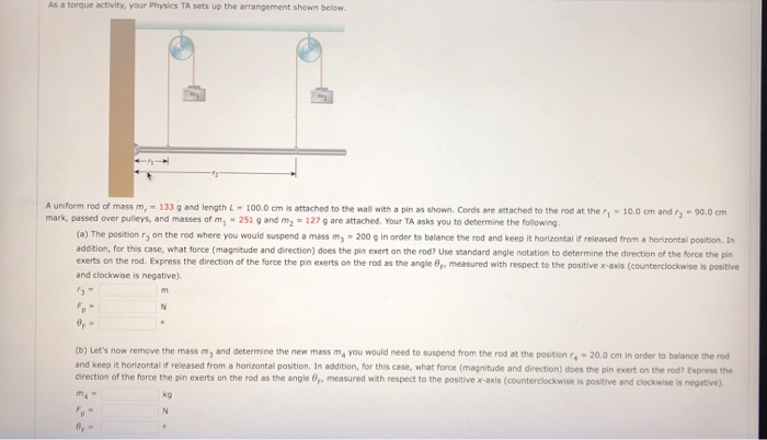 Solved As a torque activity, your Physics TA sets up the | Chegg.com