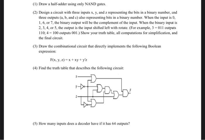 Solved (1) Draw a half-adder using only NAND gates. (2) | Chegg.com