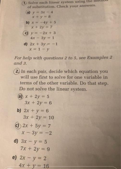 Solved 1. Solve each linear system using the of | Chegg.com