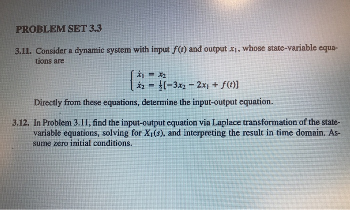 Solved Problem Set 33 311 Consider A Dynamic System With 