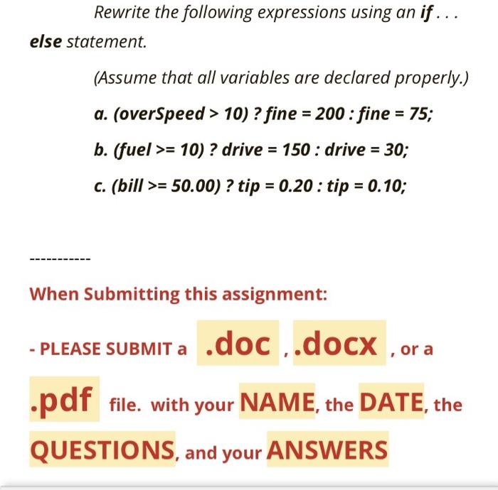 Solved Rewrite the following expressions using an if... else | Chegg.com