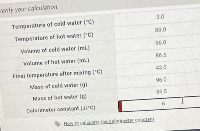 Solved 10 Calculate calorimeter constant to 2 significant | Chegg.com