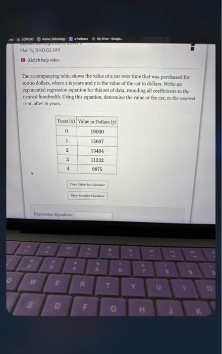 Solved The accompanying table shows the value of a car over | Chegg.com