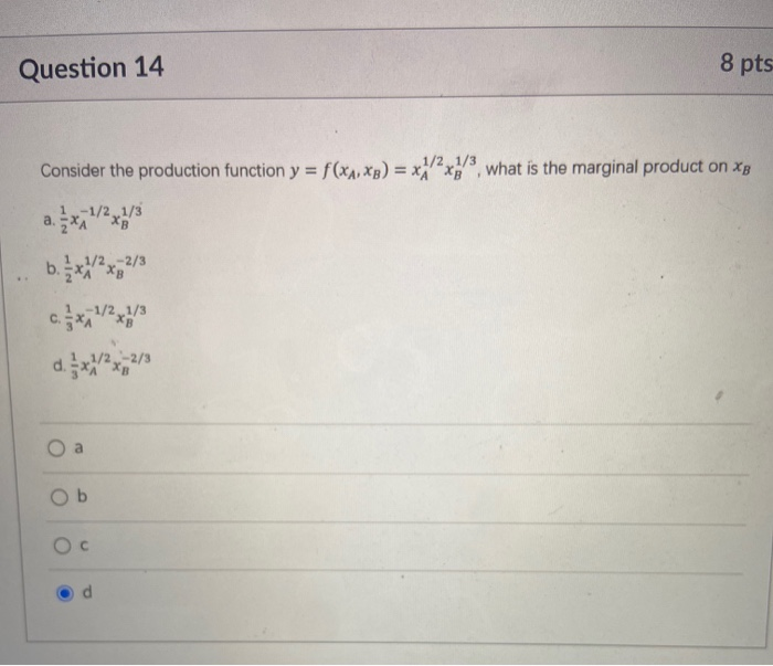 Solved Question 14 8 pts Consider the production function y | Chegg.com