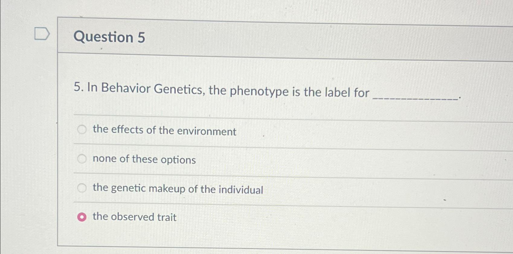 Solved Question 55. ﻿In Behavior Genetics, the phenotype is | Chegg.com