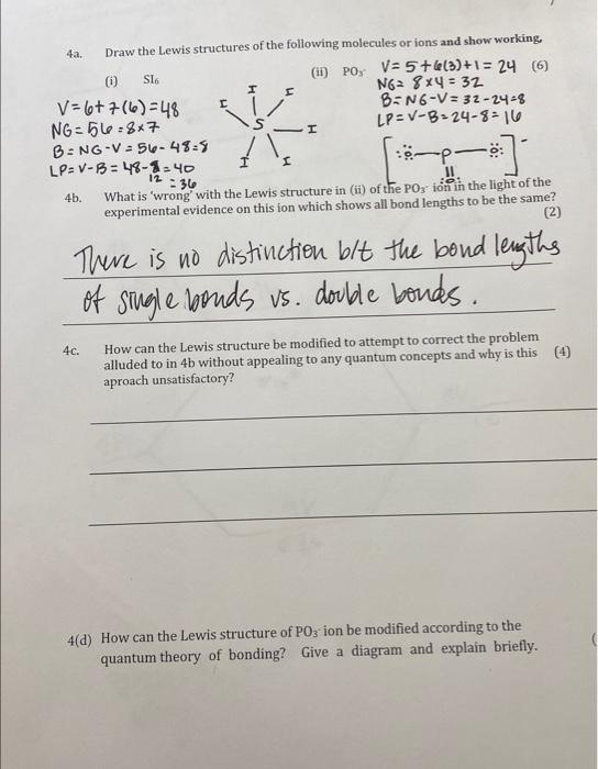 Solved 4a. Draw the Lewis structures of the following | Chegg.com