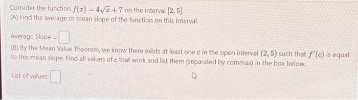 Solved Consider the function f(x)=4x+7 on the interval | Chegg.com