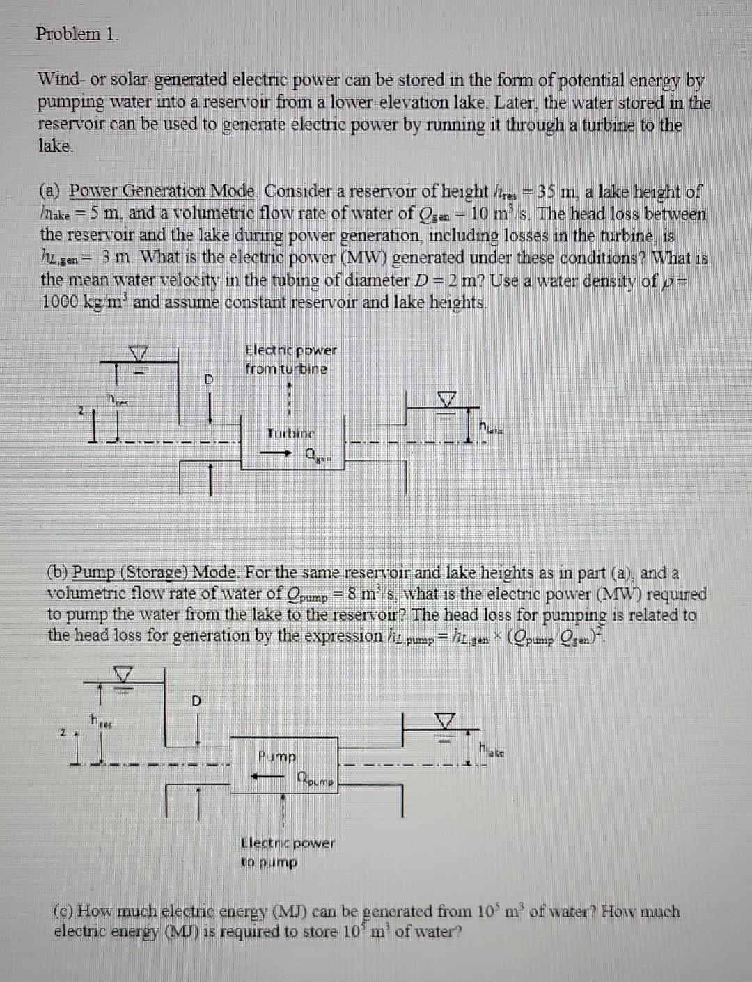 Solved Problem 1. Wind- or solar-generated electric power | Chegg.com