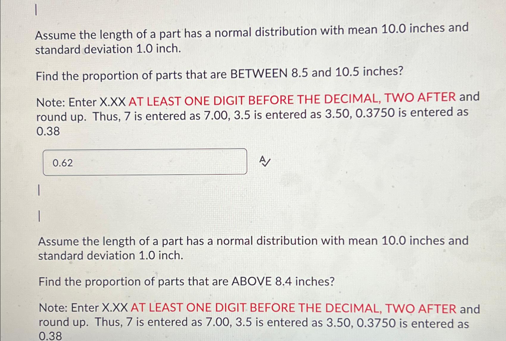 Solved Assume the length of a part has a normal distribution | Chegg.com