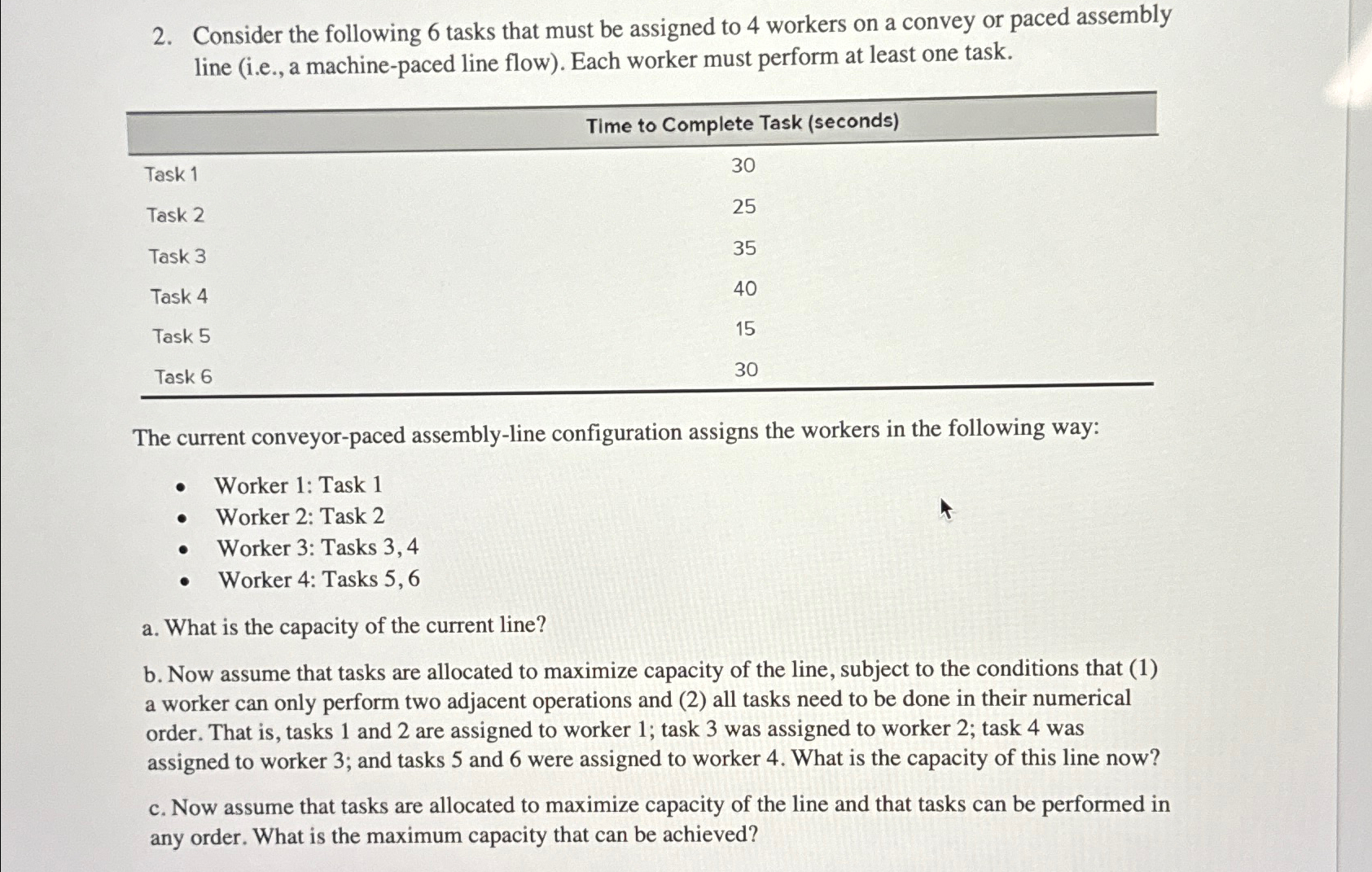 Solved Consider the following 6 ﻿tasks that must be assigned | Chegg.com