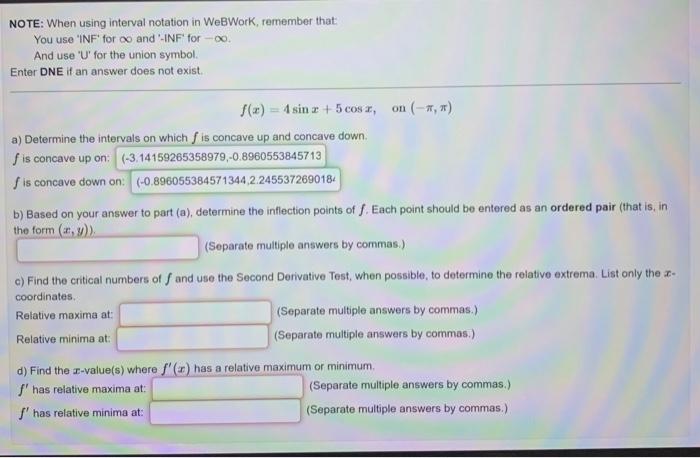 Solved NOTE: When using interval notation in WeBWork, | Chegg.com