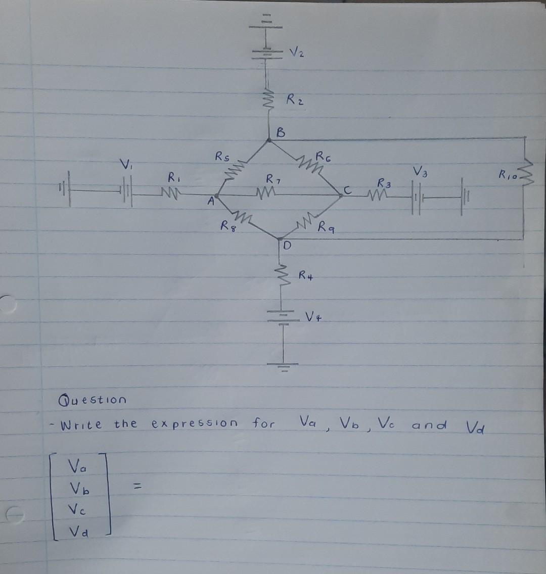 Solved 1. Determine the formulas for Va, Vb, Vc and Vd. | Chegg.com