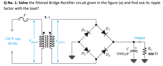 Solved Q No. 1: Solve the filtered Bridge Rectifier circuit | Chegg.com Solved Q No. 1: Solve the filtered Bridge Rectifier circuit | Chegg.com