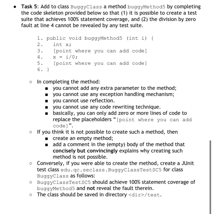 Solved Task 1 Add To The Class A Method Called Buggymethodl 5755