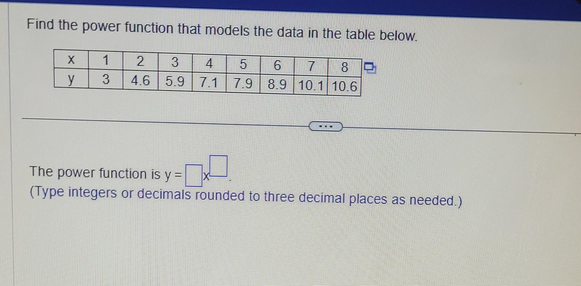 Solved Find the power function that models the data in the | Chegg.com