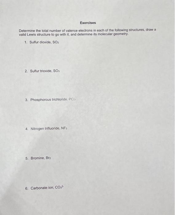 Solved Exercises Determine the total number of valence | Chegg.com