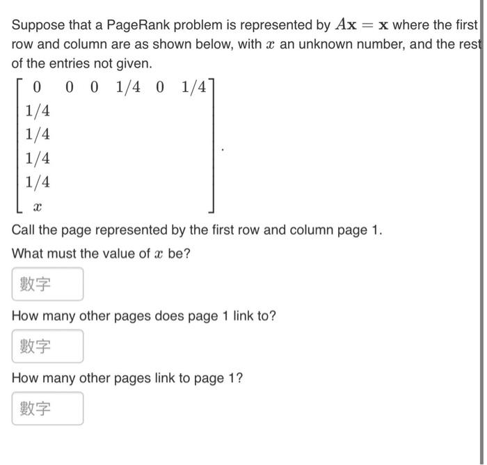 Suppose that a PageRank problem is represented by | Chegg.com
