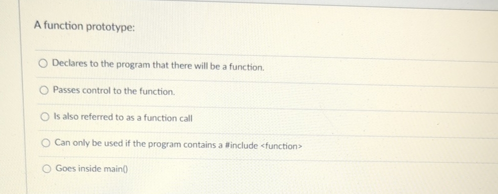 Solved A Function Prototype Declares To The Program That