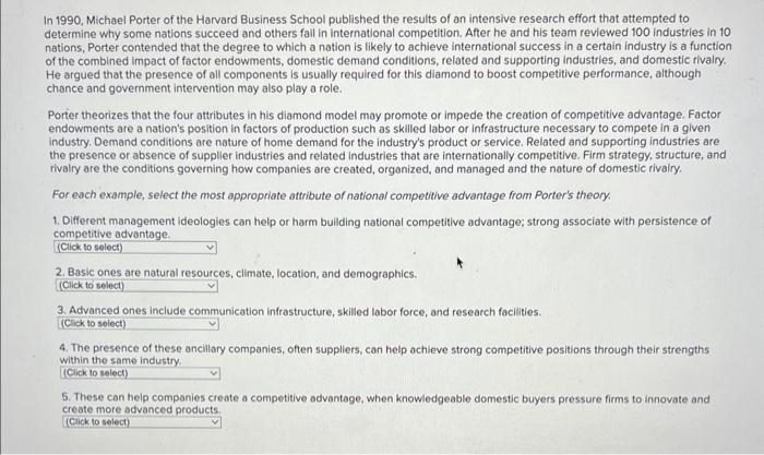 In 1990, Michael Porter of the Harvard Business | Chegg.com