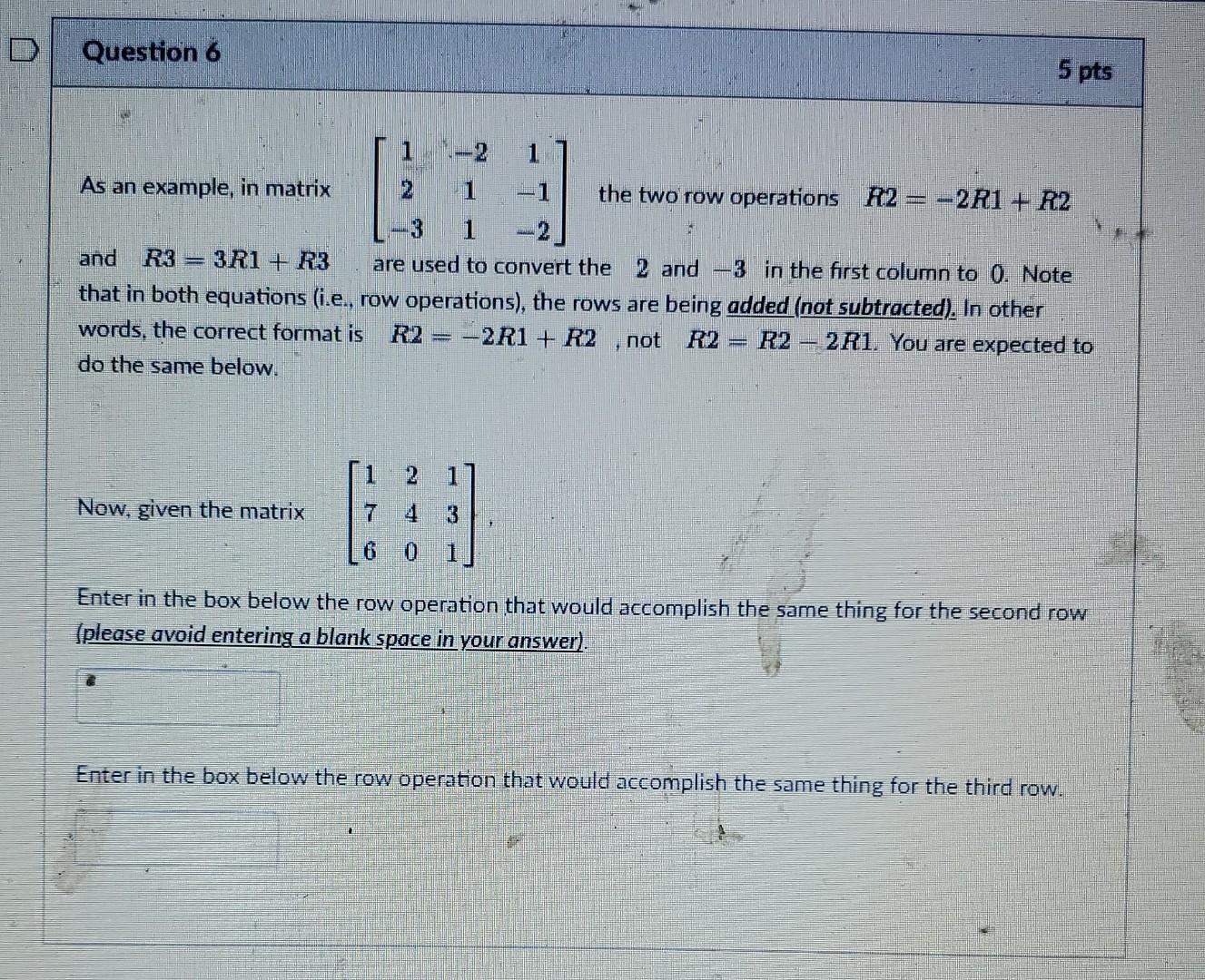 Solved given the matrix enter the row operati on that | Chegg.com
