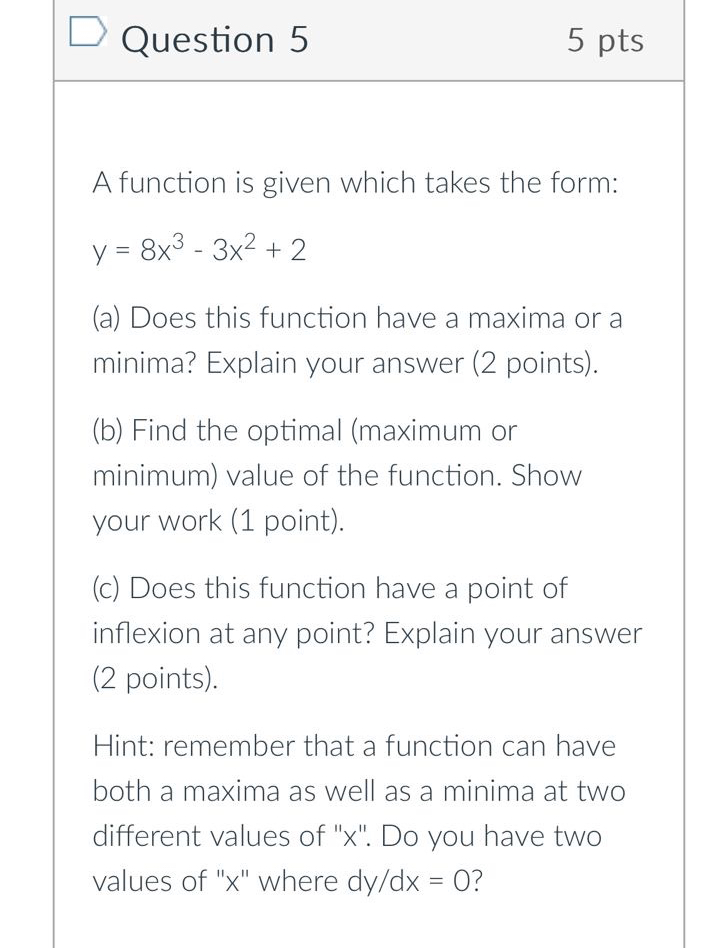 Solved Question 55 ﻿ptsA function is given which takes the | Chegg.com