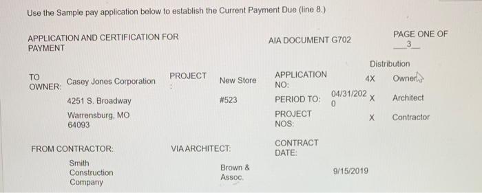Use the Sample pay application below to establish the | Chegg.com