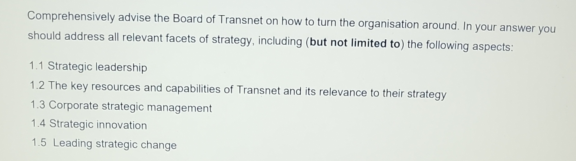 Solved Comprehensively advise the Board of Transnet on how | Chegg.com