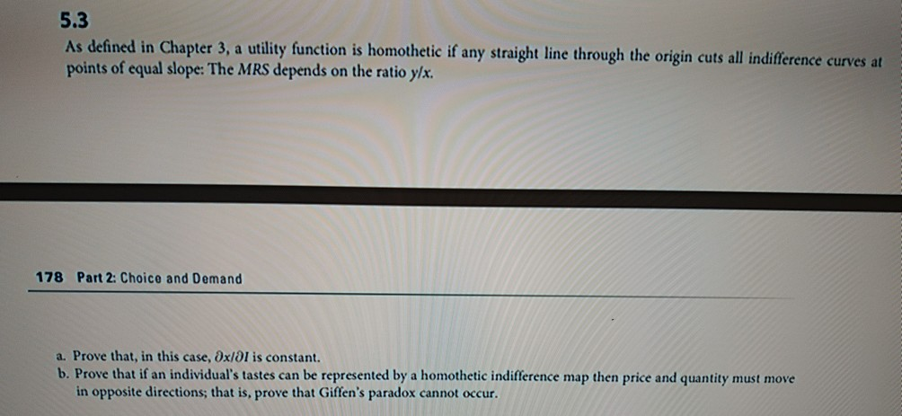 Solved 5.3 As defined in Chapter 3, a utility function is | Chegg.com