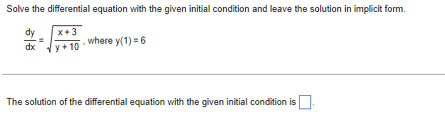 Solved Solve the differential equation with the given | Chegg.com