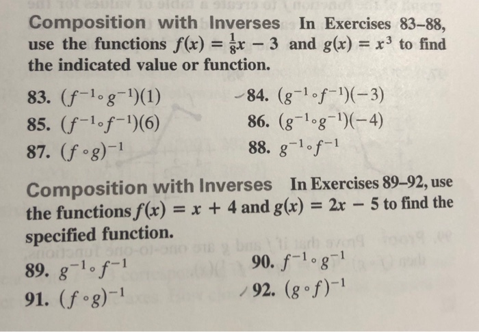 Solved Composition with Inverses In Exercises 83–88, use the | Chegg.com