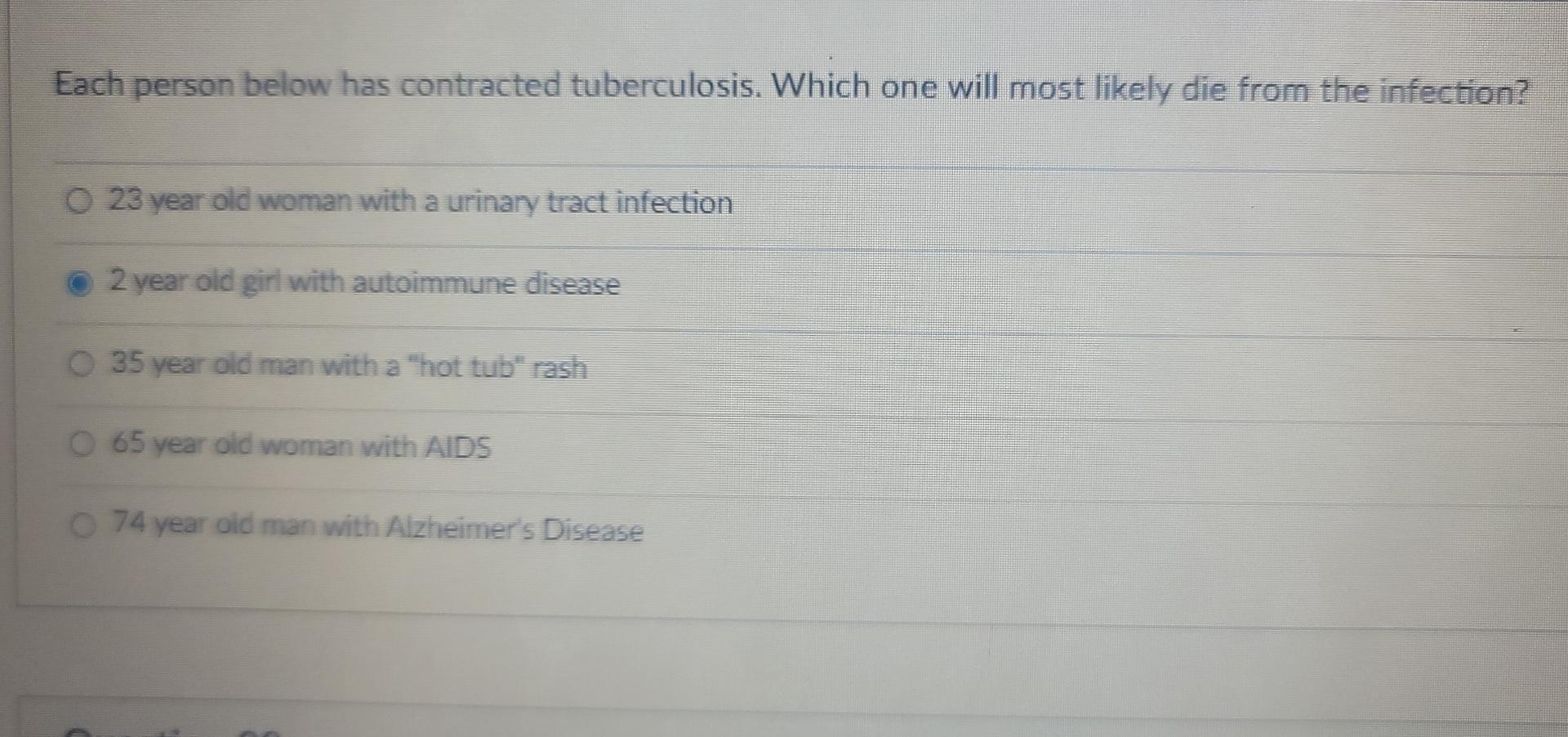 Solved Each person below has contracted tuberculosis. Which | Chegg.com
