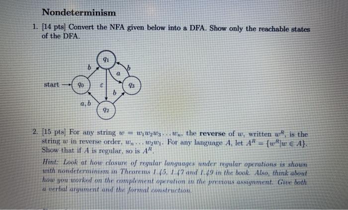 Solved Nondeterminism 1. [14 pts) Convert the NFA given | Chegg.com