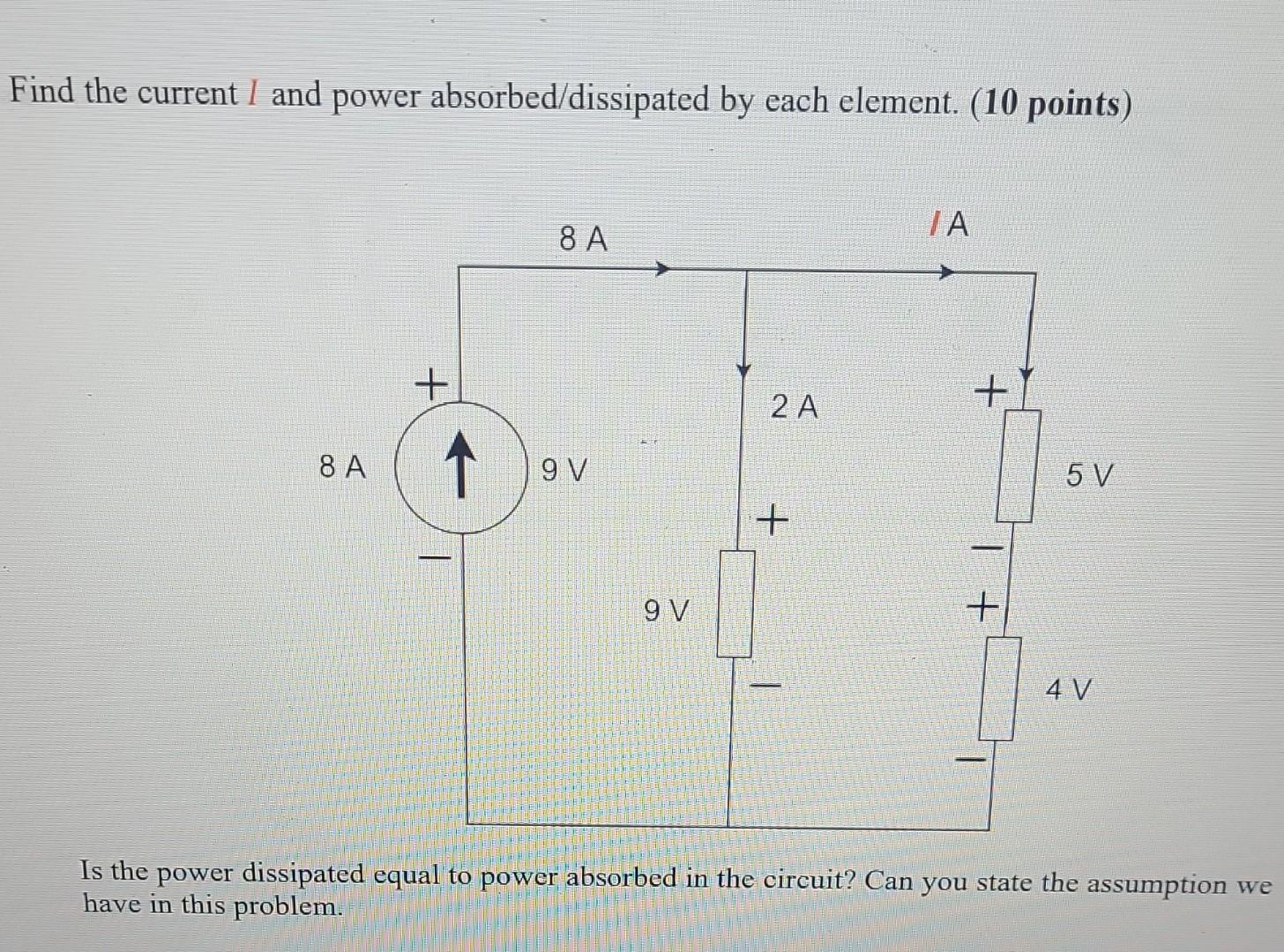 Solved Find the current I and power absorbed/dissipated by | Chegg.com