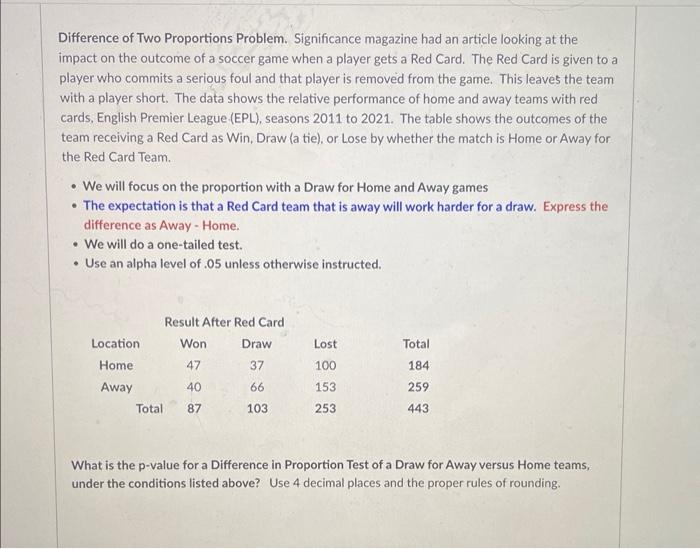 Solved Difference of Two Proportions Problem. Significance | Chegg.com