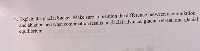 Solved 14. Explain the glacial budget. Make sure to mention | Chegg.com