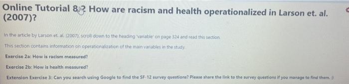Solved Online Tutorial 812 How are racism and health | Chegg.com
