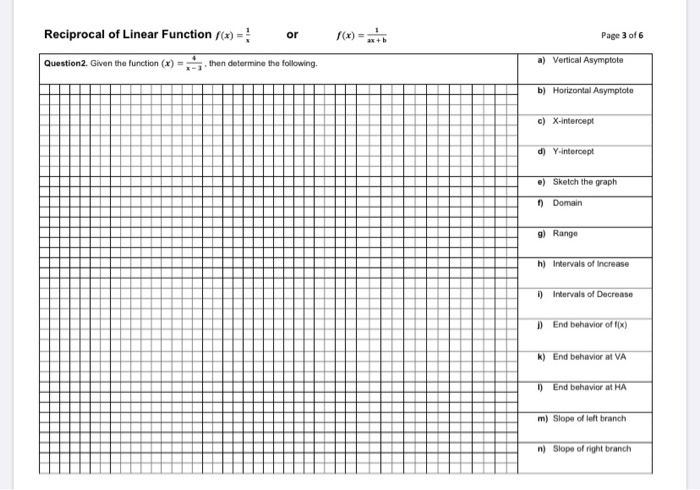 Solved Reciprocal of Linear Function ) or Question. Given | Chegg.com