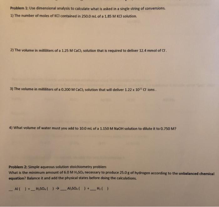 Solved Problem 1: Use dimensional analysis to calculate what | Chegg.com