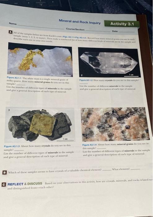 Solved Mineral and Rock Inquiry Names Activity 3.1 | Chegg.com