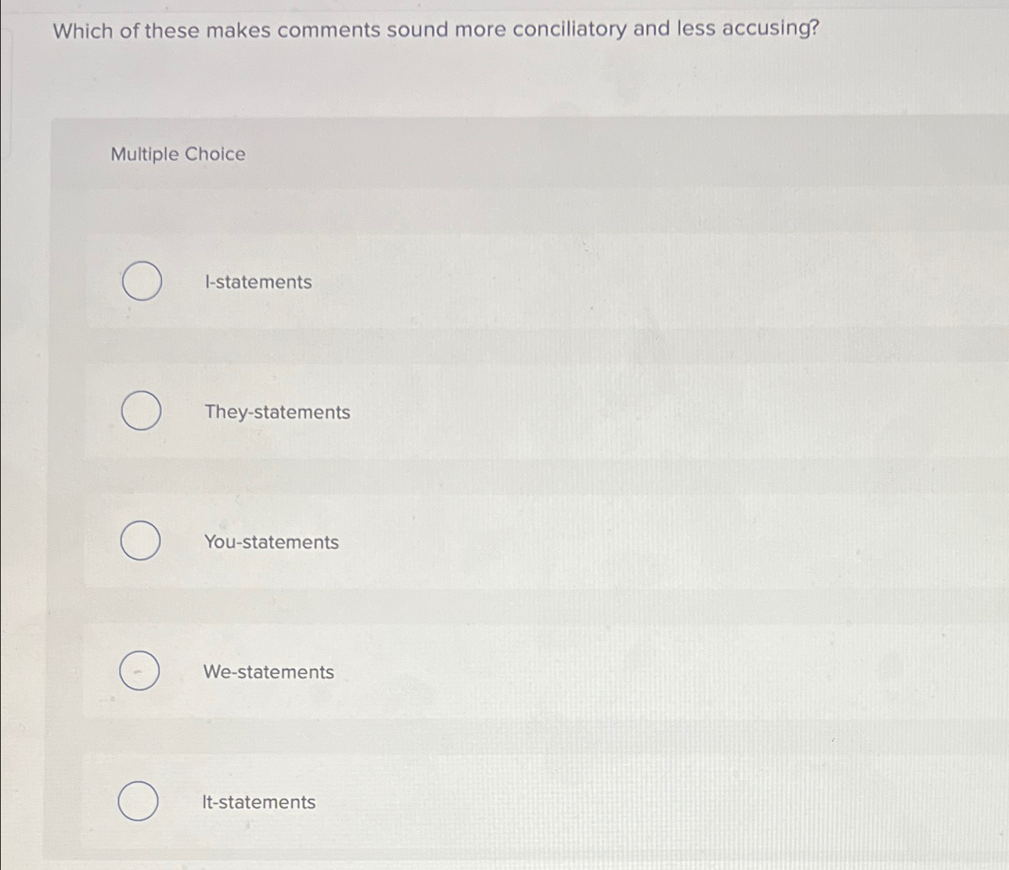 Solved Which of these makes comments sound more conciliatory | Chegg.com