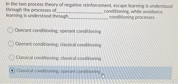 Solved In the two process theory of negative reinforcement, | Chegg.com