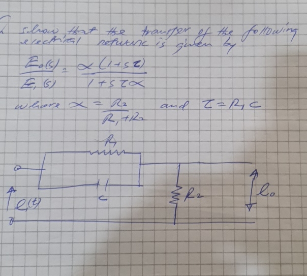 Solved Show that the transfer of the following electrical | Chegg.com