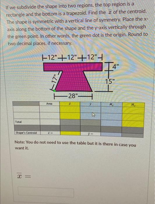Solved If we subdivide the shape into two regions, the top | Chegg.com