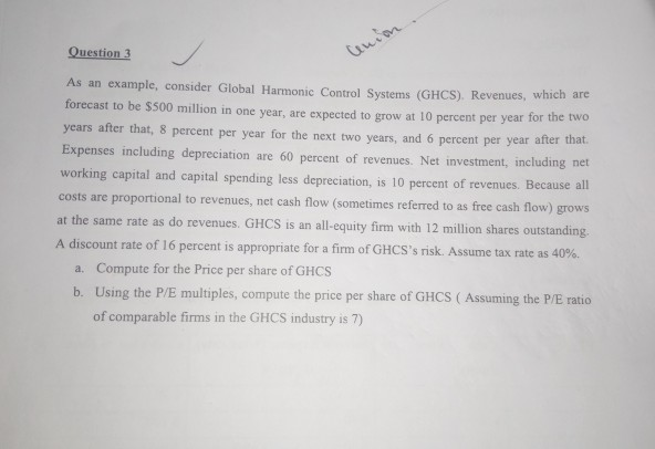Solved Question 3 lenion As an example, consider Global | Chegg.com