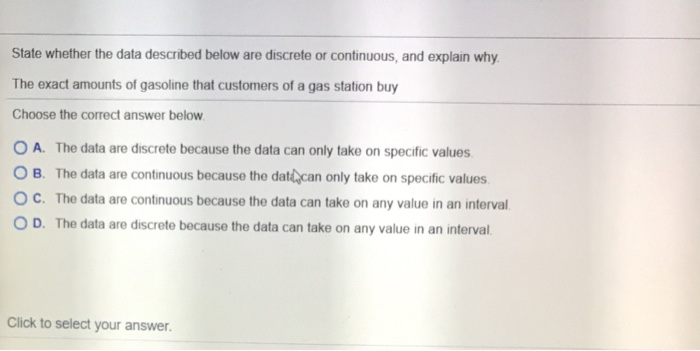 Solved State whether the data described below are discrete | Chegg.com