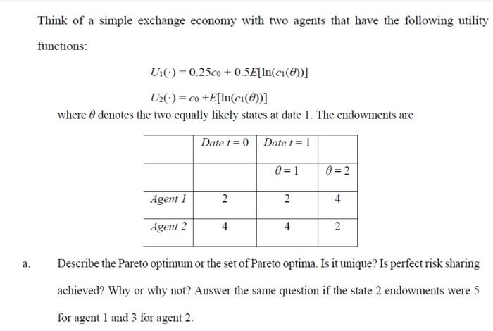 Solved Think of a simple exchange economy with two agents | Chegg.com