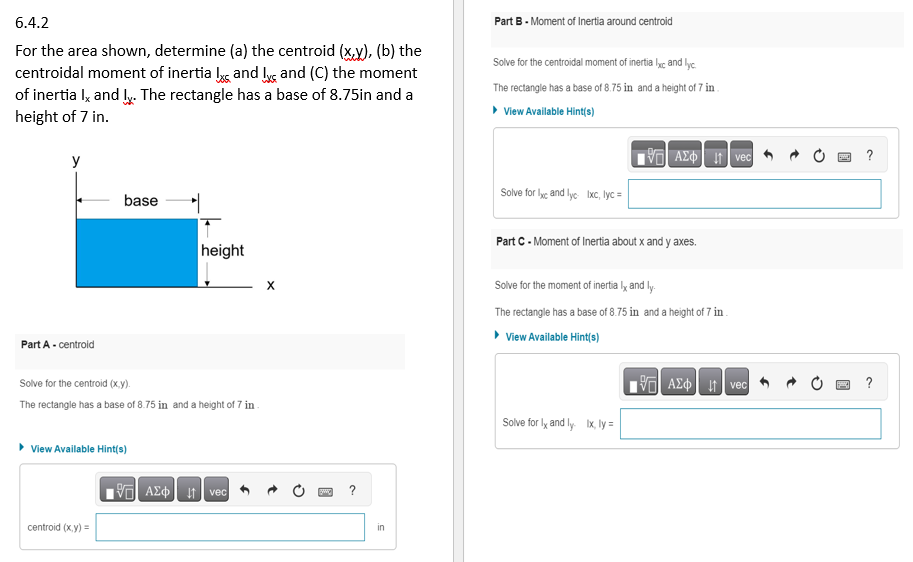 Solved Part B - ﻿Moment of Inertia around centroidSolve for | Chegg.com