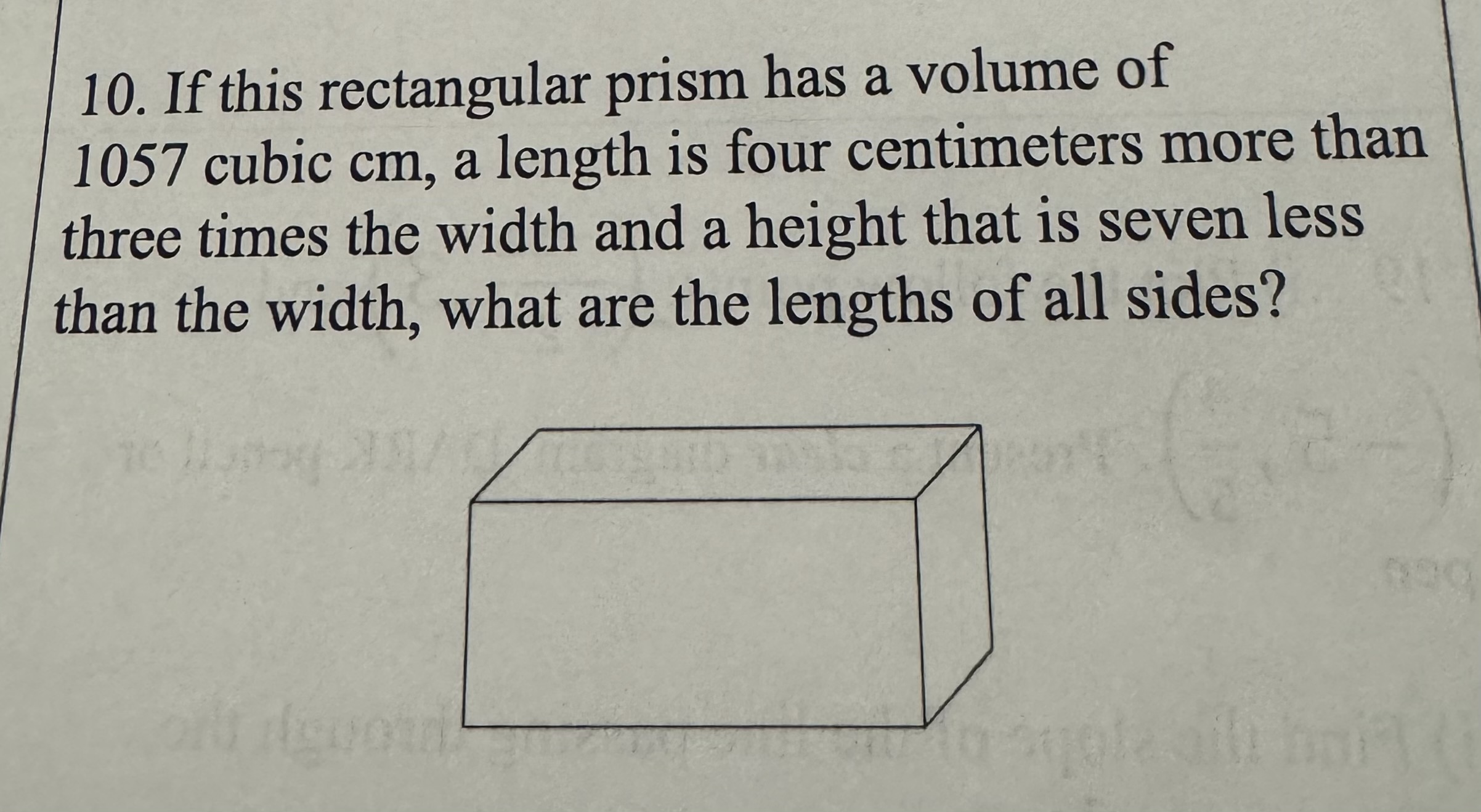 Solved If this rectangular prism has a volume of 1057 ﻿cubic | Chegg.com