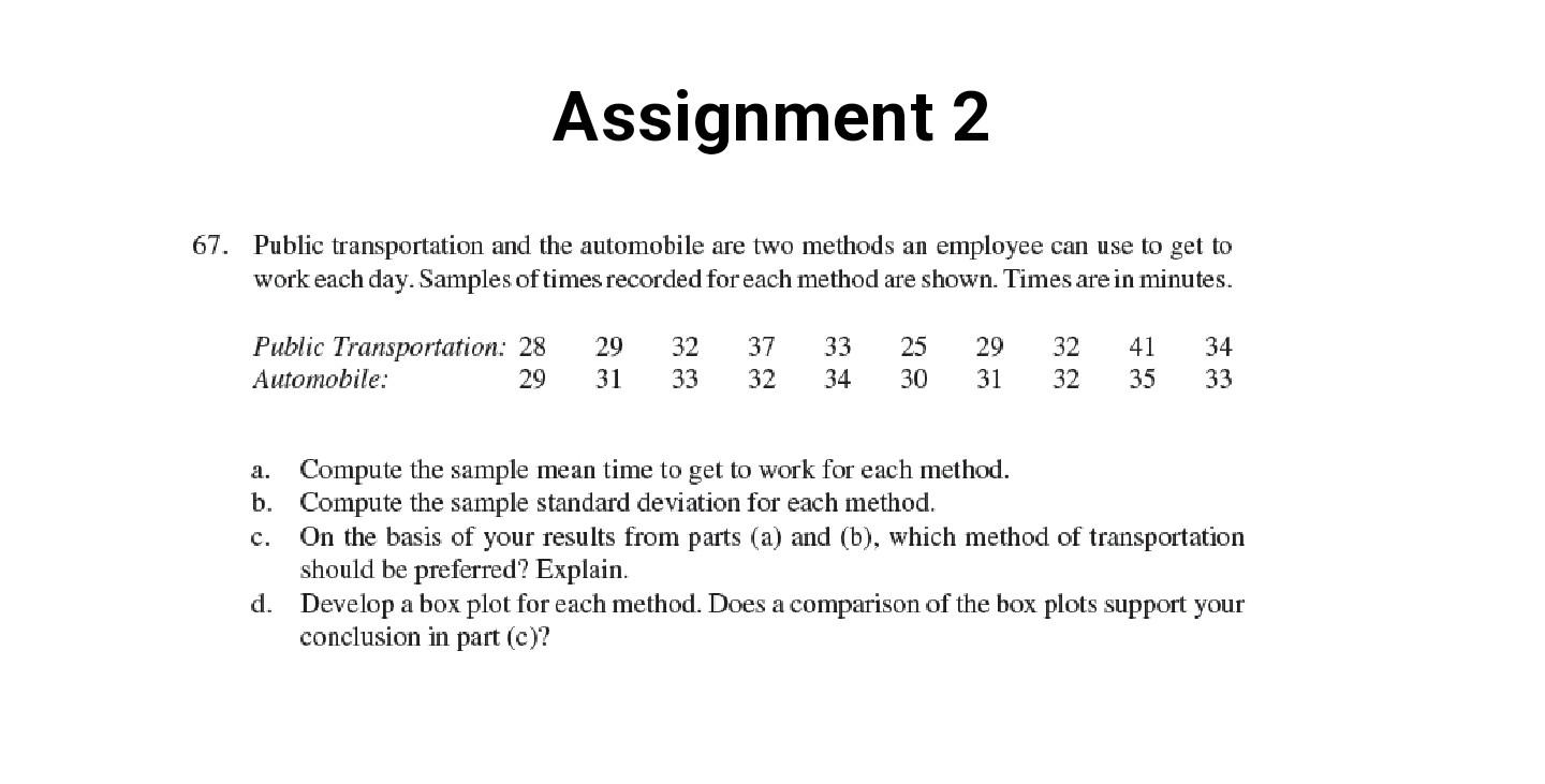 Solved Assignment 2 Public transportation and the automobile | Chegg.com