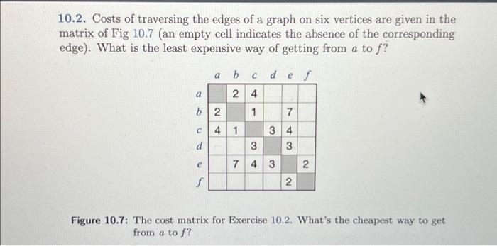 Solved 10.2. Costs of traversing the edges of a graph on six | Chegg.com
